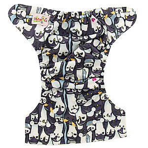Ohbabyka Reusable Washable Baby Boys/Girls Pocket Cloth Diapers with 1pc Insert (Penguin+1 Insert)