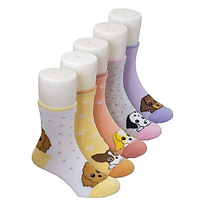 Maiwa Doggie Girls Cotton Socks for Toddler Big Little Girls 5 Pack(8-10years/18-20cm)