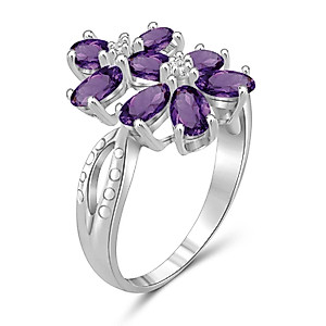 JEWELEXCESS 1.84 CTW Amethyst & Accent WhIte Diamond Ring in Sterling Silver