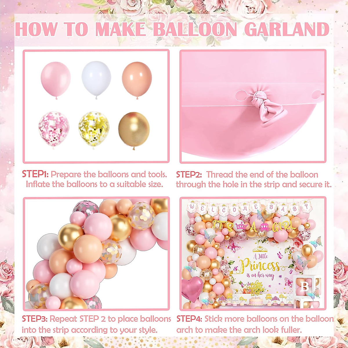 Fiesec Princess Baby Shower Decorations, A Little Princess Is On Her Way Baby Shower Backdrop Banner Balloon Tablecloth Cake Cupcake Topper Box Cutout Crown for Girls Baby Shower Gender Reveal