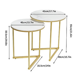 Wisfor Nesting Side Table Set of 2 Gold Marble Nesting Accent Table Set with Sintered Stone Desktop for Living Room