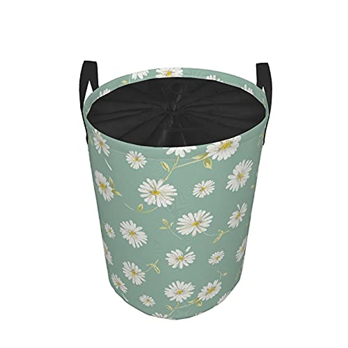 Laundry Hamper Basket Green White Daisy Flower Clothes Sorter Bin Lid Household Organizer Toy Garment Sturdy With Handle Collapsible For Home Laundromat Dorm Bathroom
