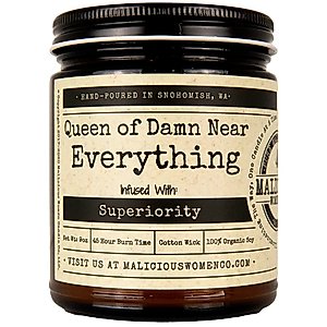 Malicious Women Candle Co - Queen of Damn Near Everything, Rebel Rose Infused with Superiority, All-Natural Soy Candle, 9 oz