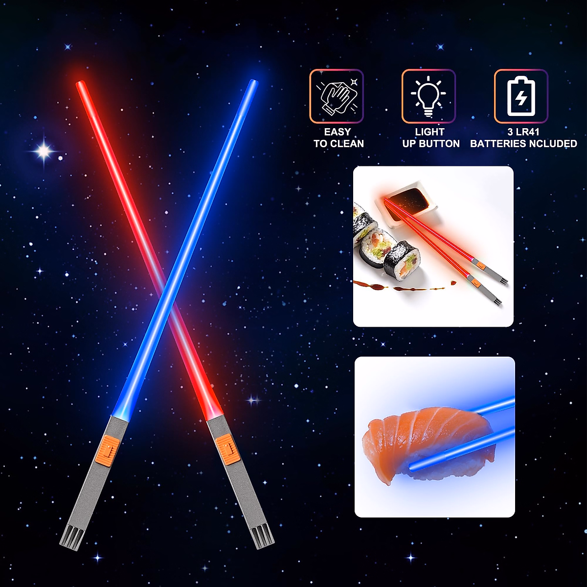 JAVOCO Chopsticks Chopsticks Light Up, LED Glowing Light Saber Chop Sticks, Mini Lightsaber, Cool Chopsticks, Light Saber Chopsticks, Led Chopsticks 2pairs(red&blue)