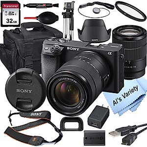 Sony Alpha a6400 Mirrorless Digital Camera with 18-135mm Lens + 32GB Card, Tripod, Case, and More (18pc Bundle) (Renewed)