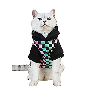 QWINEE Dog Hoodie Pet Clothes Checkered Cold Weather Clothes Winter Sweatshirt for Cat Puppy Small Medium Dogs Kitten Multicolor L