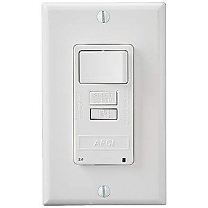 Leviton AFSW1-W SmartlockPro Outlet Branch Circuit (OBC) Combination Arc-Fault Circuit Interrupter with Switch, Wallplate Included, 15-Amp, 120-volt, White