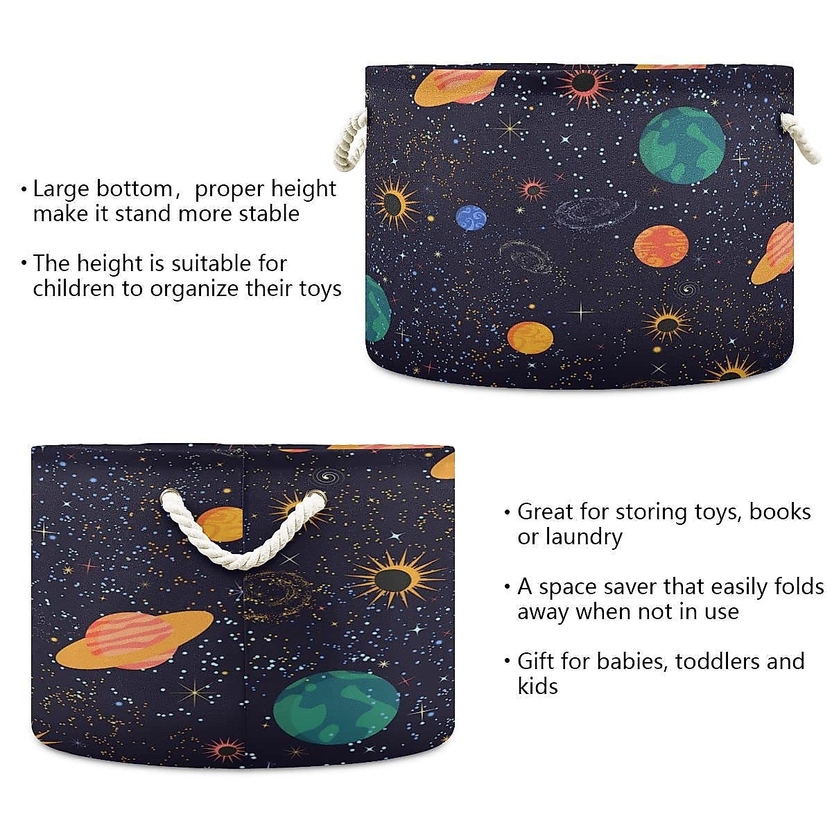 ALAZA Galaxy Space Earth Starry Sky Storage Box Toy Basket Laundry Storage Organizer Bins with Handles Large Baskets for Living Room Nursery Decor