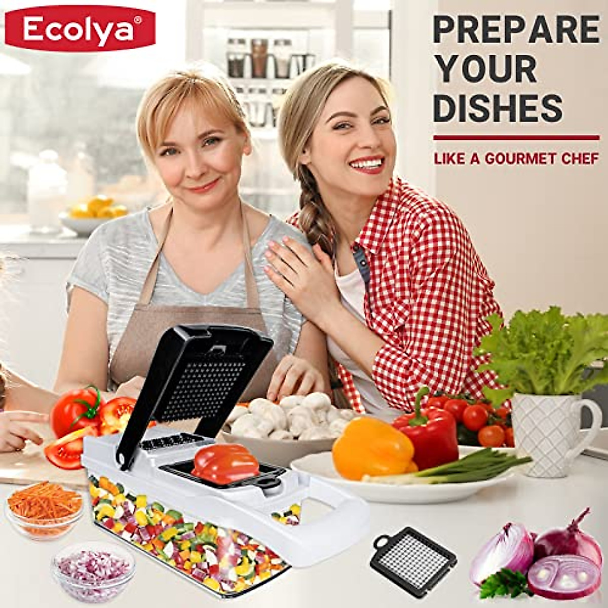 Vegetable Chopper 25 in 1 Multifunctional Onion Chopper Dicer, Spiralizer for Veggie, Mandoline Slicer, Salad Food Chopper with Container, Potato Slicer, Tomato Dicer, Crinkle Cutter, 13 Blades