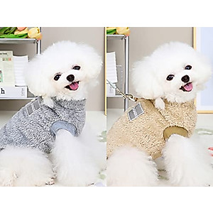 Loyanyy 2 Pack Dog Sweater Vests Warm Fleece Cat Clothes with Leash Ring Plush Cute Puppy Kitten Soft Stretchy Pullover for Winter Brown Grey Large(Tag XL)