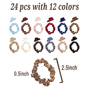 Silk Hair Scrunchies, 24 Pcs Silk Hair Ties, Soft Silk Scrunchies for Hair Elastics Ponytail Holders, Satin Scrunchies for Women Curly Thick Thin Hair