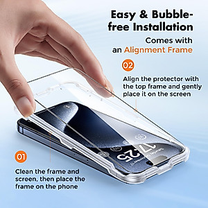 UNBREAKcable Shatterproof Tempered Glass Screen Protector for iPhone 15 Pro Max [3-Pack][Easy Installation Frame] [9H Hardness] [99.99% HD Clear] [Bubble Free] for Apple 6.7”