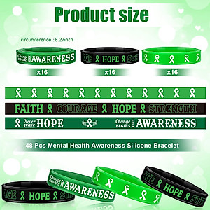 Sosation 48 Pcs Mental Health Awareness Bracelet Gifts Green Mental Faith Courage Hope Silicone Motivational Bracelets for Men Women