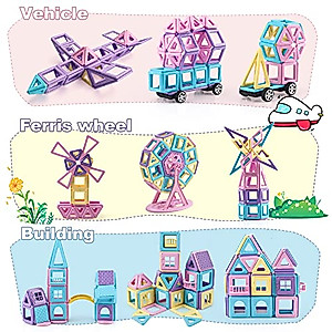 AOMIKS 154 Pcs Magnetic Building Blocks Educational & Inspirational Magnetic Stacking Blocks Mini Magnetic Tiles Construction Toys Building Set for Kids Birthday Gift for Girls Boys Ages 3-12