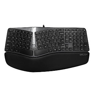 DeLUX Wired Ergonomic Split Keyboard with Wrist Rest, Ergo Keyboard with 2 USB Passthrough, Natural Typing Reducing Hand Pressure, 107 Keys, for Windows and Mac OS (GM901U-Black)