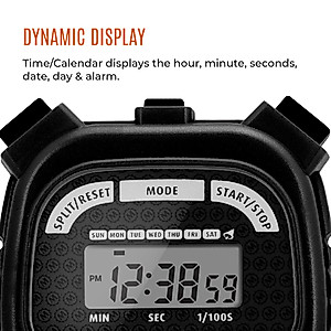 Marathon Adanac 3000 Digital Stopwatch Timer, Black - High Precision Accuracy to 1/100th Seconds - Water, Dust & Shock Resistant - 46” Lanyard Included