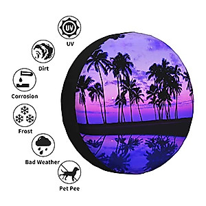 Palm Tree Purple Sunset Spare Tire Cover Wheel Protectors Cover Weatherproof Sun Protection Tyre Covers,14" 15" 16" 17"