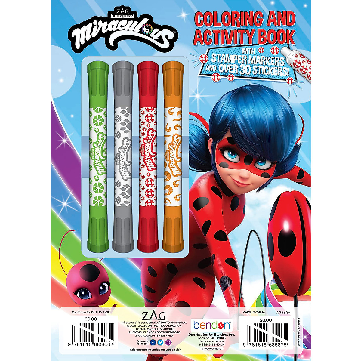 Bendon Miraculous: Tales of Ladybug and Cat Noir 48 Page Coloring Book with Stamper Markers 52562