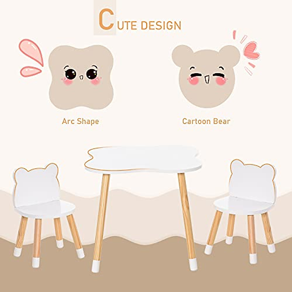 Qaba Wooden Kids Table and Chair Set Ideal for Arts, Meals, Homework, Cute Toddler Activity Table for Age 3 Years+, Grey