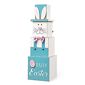 Glitzhome Easter Bunny Porch Decor Double-Sided Rabbit and Uncle Sam Decoratie Nesting Boxes Welcome Sign, 24" H, Multiful Color