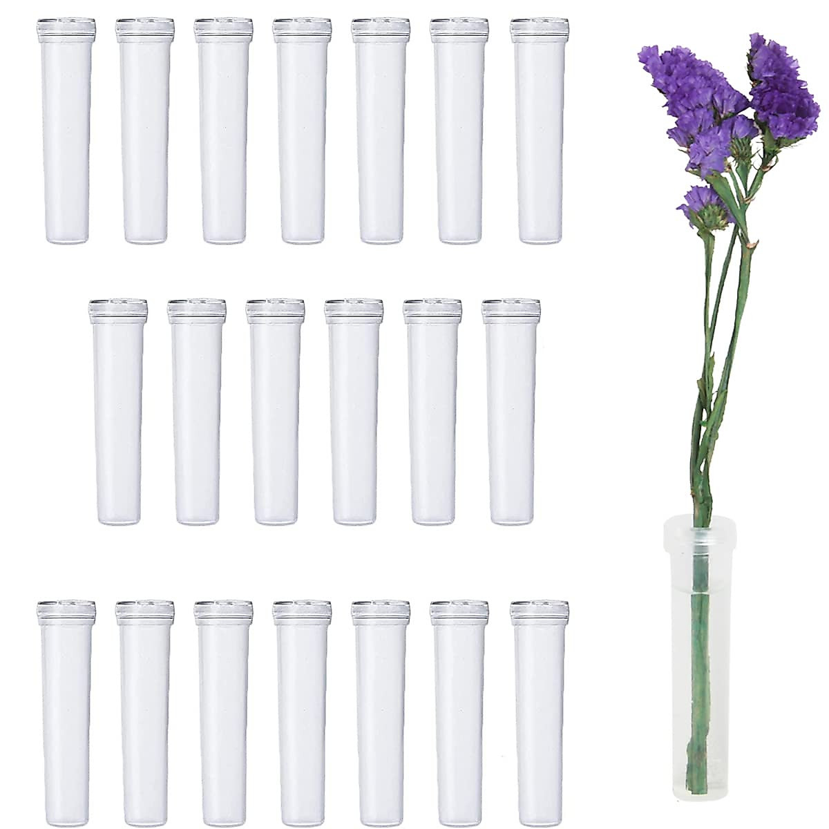 JFFX 20 Pcs Floral Water Tubes 2.8 Inch Clear Plastic Flower Vials with Caps for Flower Arrangement Decoration