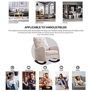 Modern Accent Rocking Chair, Button Tufted Upholstered Glider Rocker for Nursery, Comfy Armchair with Side Pocket, Lounge Chair with High Backrest for Living Room, Bedroom, Office (White Teddy)