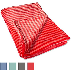 DII Super Soft Flannel Fleece Stripe Throw Blanket, Red, 50 x 60