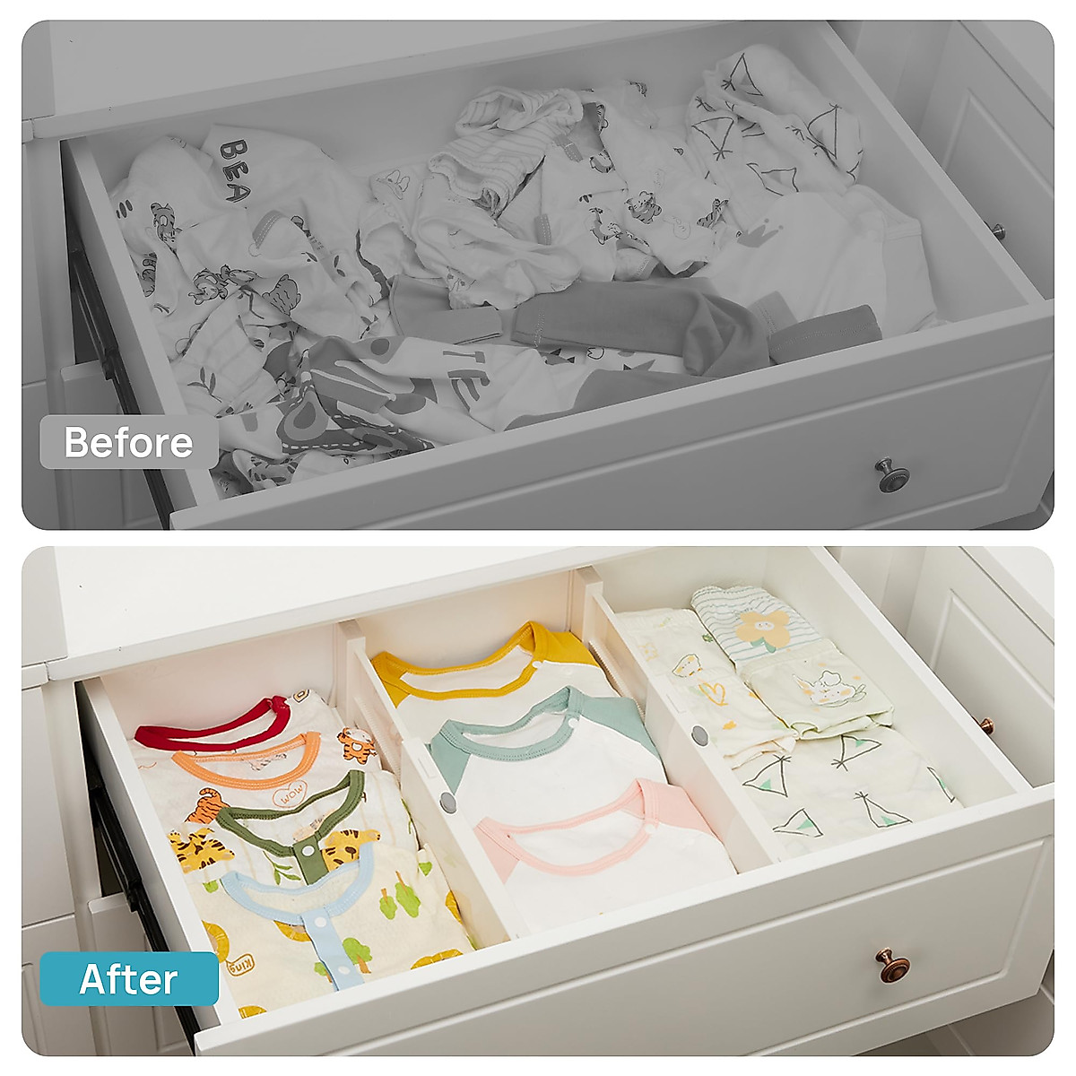 Vtopmart Drawer Dividers for Clothes 8 Pack, Adjustable 4" High Expandable from 11.6"-17" Dresser Drawer Organizer, Plastic Drawers Separators for Dresser, Baby Clothes, Kitchen and Office Storage