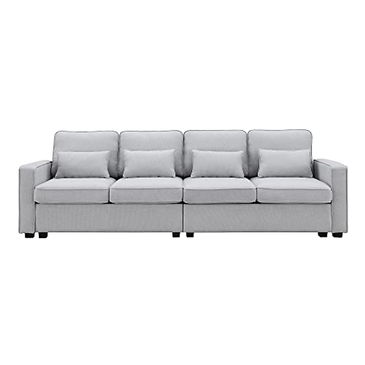 GLORHOME Modern Linen Fabric Sofa with Armrest Pockets and 4 Pillows-Minimalist Style 4-Seater Couch for Living Room, Apartment, Office-104, Light Grey