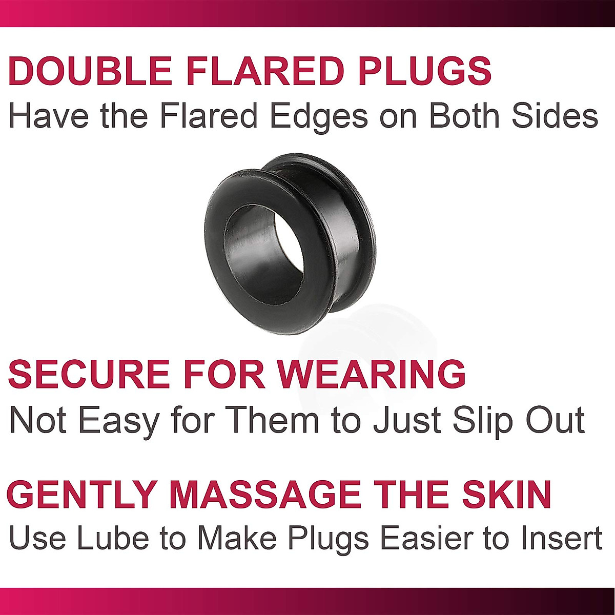 bodyjewellery 7/8 inch 22mm Black Implant grade silicone Double Flare Tunnels Ear Gauge Plugs ABCF Ear Stretching Piercing 2Pcs