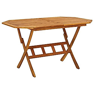 vidaXL Solid Acacia Wood Folding Patio Table Garden Outdoor Lawn Yard Terrace Balcony Backyard Wooden Dining Bistro Table Furniture