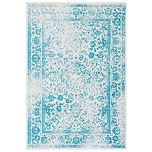 SAFAVIEH Adirondack Collection Area Rug - 8' x 10', Ivory & Teal, Oriental Distressed Design, Non-Shedding & Easy Care, Ideal for High Traffic Areas in Living Room, Bedroom (ADR109D)