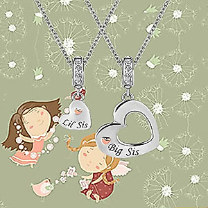 KunBead 18 inch Big Sister Little Sister Rose Gold Tone Heart I Love You Matching Charm Pendant Birthday Necklace set for 2 for Women