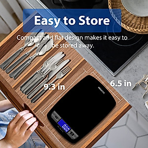 MEGATEK 22lb Digital Food Kitchen Scale Weight in Grams and Ounces for Baking and Cooking, 0.05 oz/1g Accuracy, Large Backlit LCD Display and Weighing Platform, Tempered Glass - Black