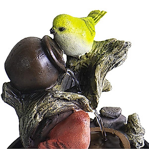 Ferrisland Tabletop Fountain Birds Waterfall Desktop Electric Water Fountain Decor w/LED - Indoor Outdoor Portable Tabletop Decorative Zen Meditation Waterfall Kit Includes Submersible Pump