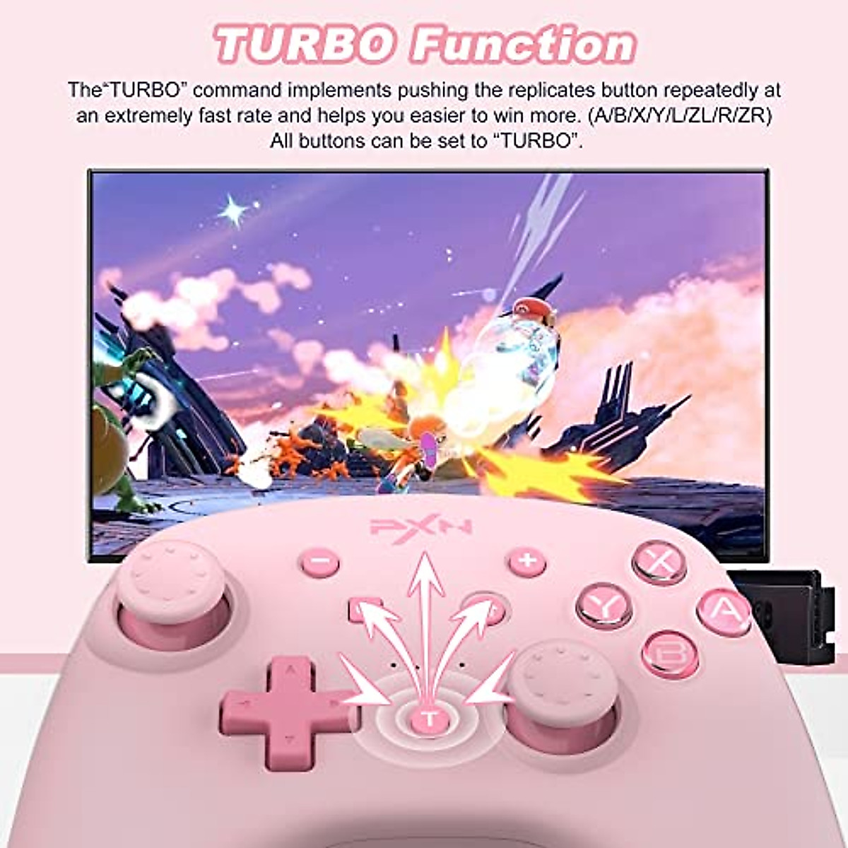 PXN Wireless Switch Controller - is compatible with Switch/Switch Lite/OLED - It is a Switch Controller with features including Turbo, Wake-up, NFC, Motion, and Vibration. (Note: iOS devices with