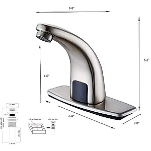 Automatic Sensor Touchless Bathroom Faucet Brushed Nickel Eletronic Motion Activated Hands-Free Include Pop Up Drain Overflow Lavatory Vanity Bath Sink Faucet,Touch-Free Solid Brass
