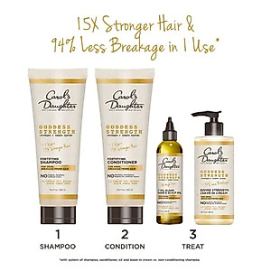 Carol's Daughter Goddess Strength Hair Care Gift Set - Sulfate Free Shampoo and Conditioner, Leave In Cream, Scalp & Hair Treatment Oil to Prevent Breakage for Curly, Natural Hair – with Castor Oil