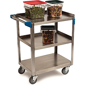 Carlisle FoodService Products Stainless Steel 3 Shelf Utility Cart, 15.5" x 24", Silver, 300 Pound Capacity
