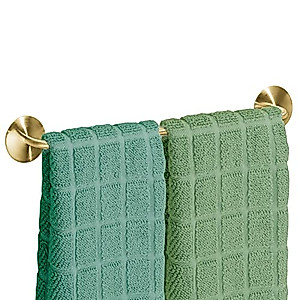 mDesign Metal Self Adhesive Towel Rack Hanger - Easy Mount Towel Bar - Stick On Towel Rod for Kitchen Walls, Cabinets, Door, or Mirrors - Use for Hand, Dish, Tea Towels - Omni Collection - Soft Brass