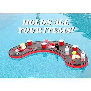 Polar Whale Giant Red and Black Floating Bar Table Tray Bartender Drink Holder for Pool or Beach Party Float Lounge Refreshment Durable UV Resistant Foam 15 Compartment with Cup Holders 5 Feet Long