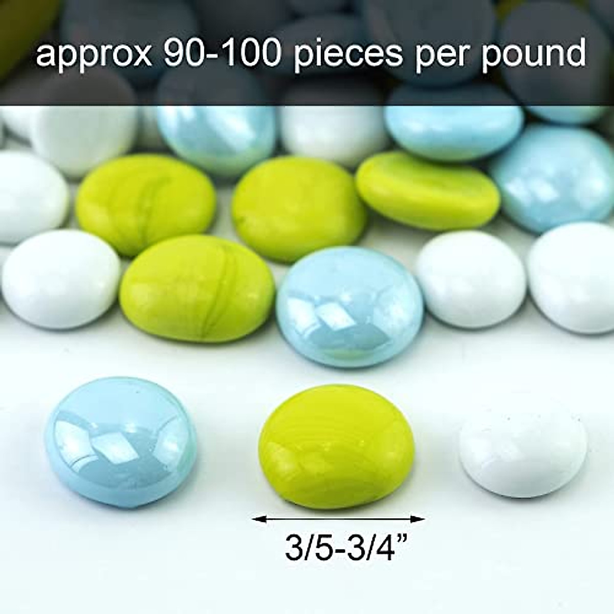 2 Pound Glass Gems Stones Pebble Rocks Mixed White,Blue,Green Flat Marbles for Bowl,Flower Vase Fillers,Floral Arrangement,Mosaics Crafts,Fairy Garden Decor,Fish Tank,Candle Holder,Approx.190~200 PCS