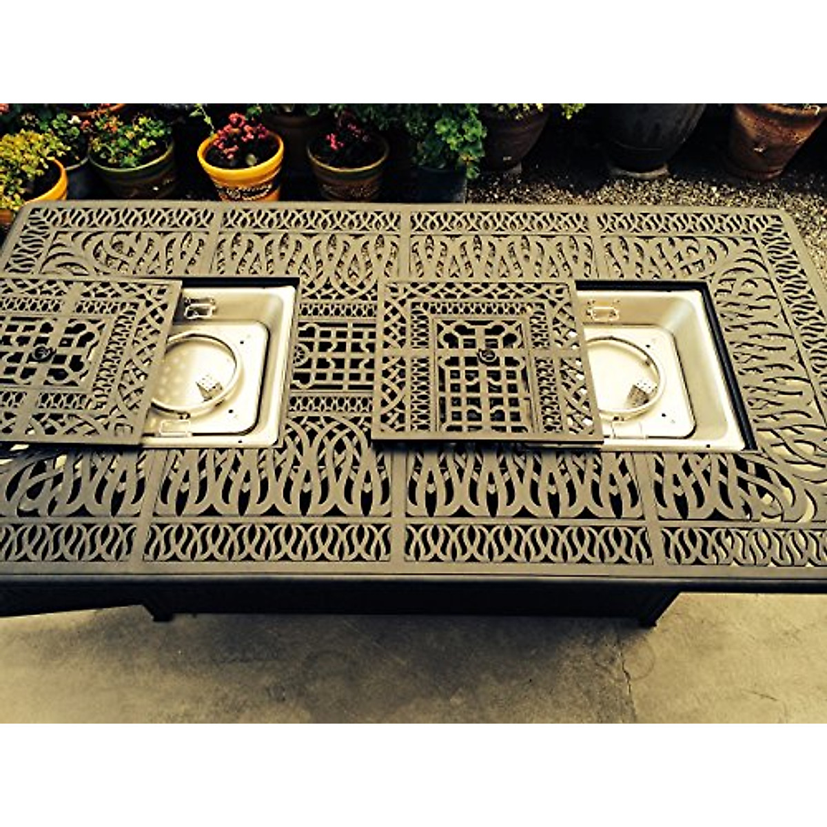 Outdoor Fire Pit Bar Height Double Burner Table Elisabeth Cast Aluminum Patio Furniture