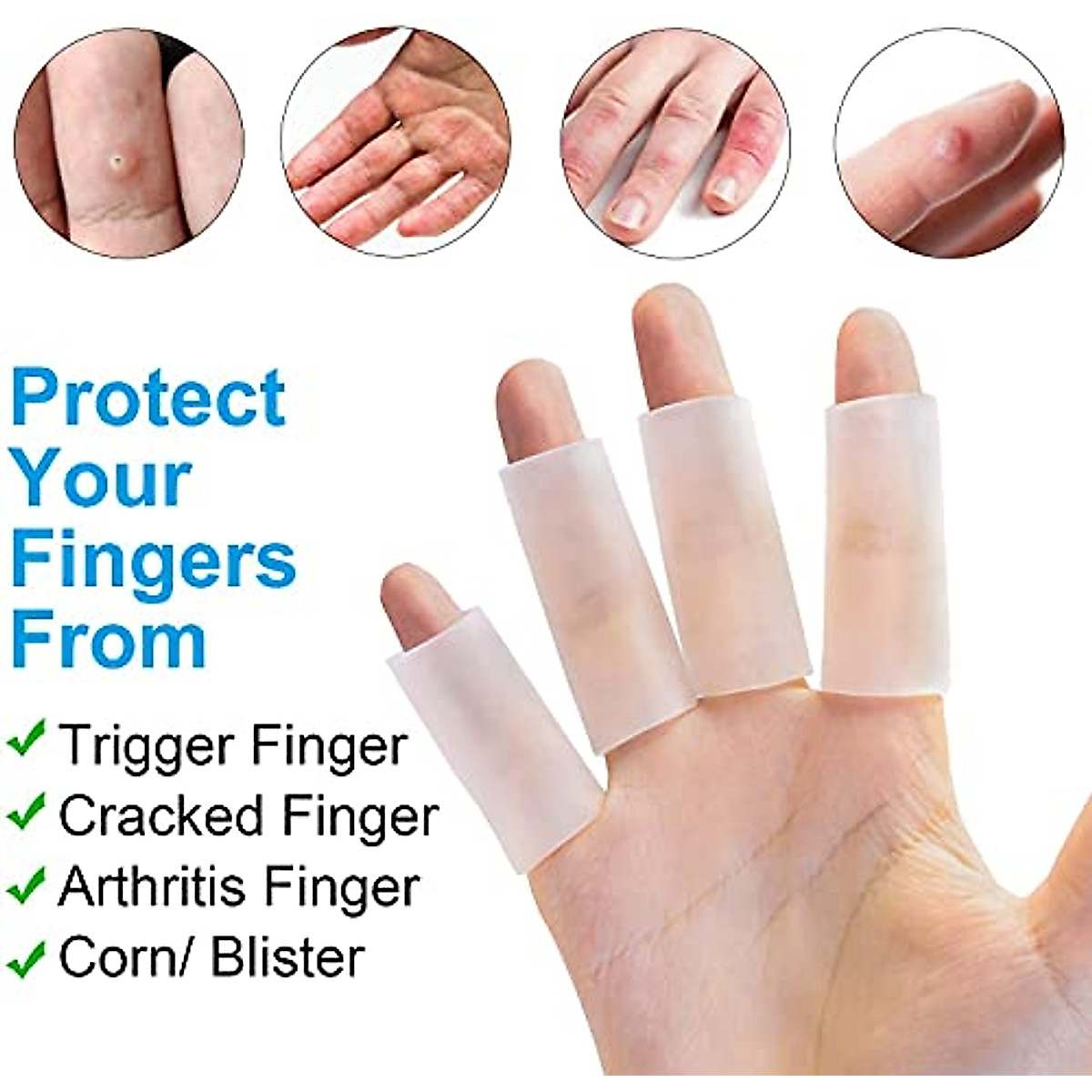 Sumifun Finger Sleeves, 8PCS Gel Thumb Finger Tubes for Arthritis, Trigger Finger Pain, Silicone Fingers Protector for Golf, Basketball, Golf, Rugby, Cracked Finger