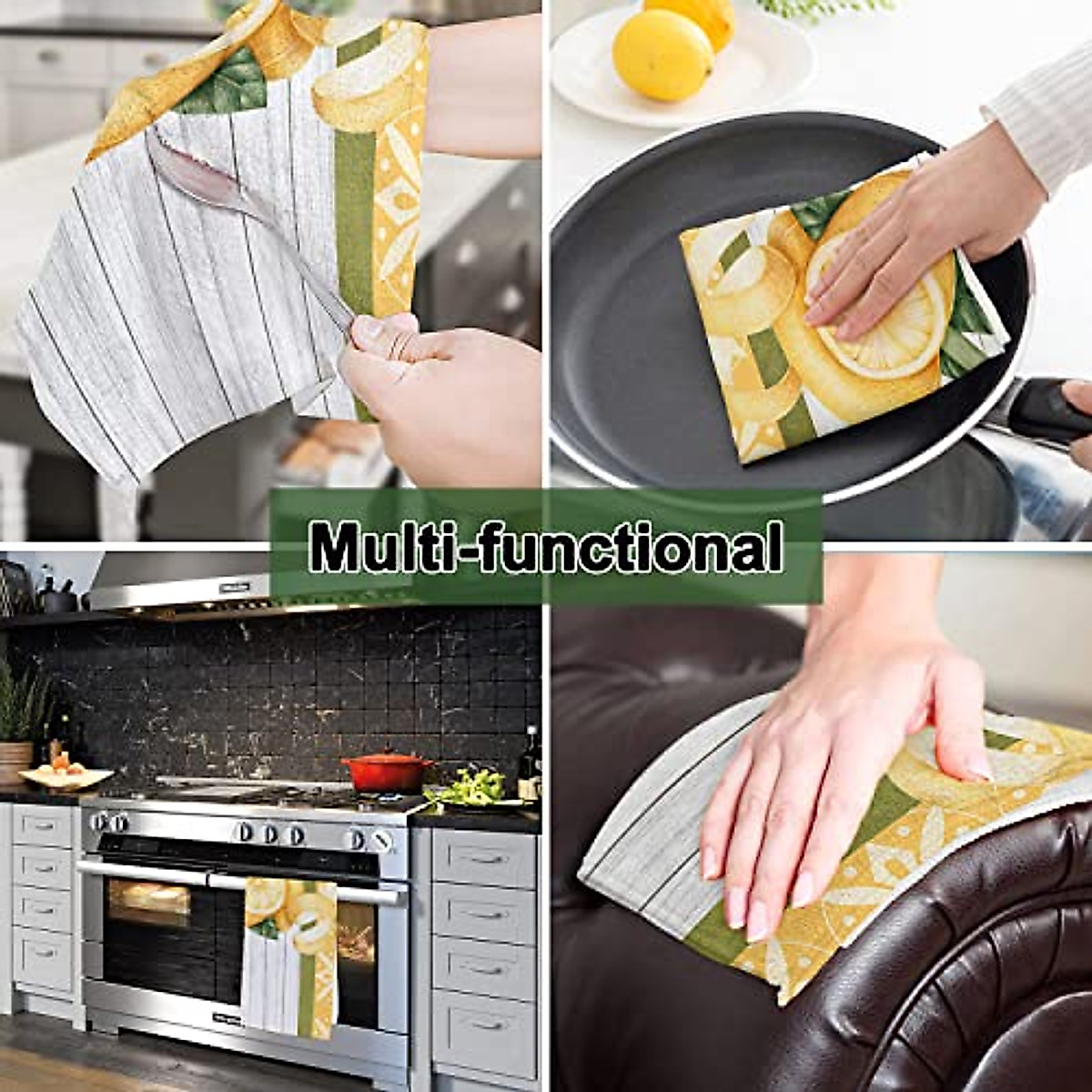 HADEEONG Summer Time Lemons Dish Towels for Kitchen, 16 x 23.6 Inch Fast Drying Absorbent Tea Towels Dishcloths, Seasonal Hand Towels for Daily Kitchen Home Cleaning Baking Set of 4