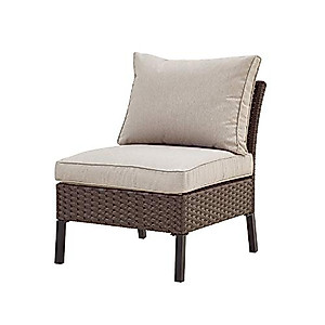 PatioFestival Rattan Armless Chair Wicker Patio Chairs Non-Armrest Sofa with Cushion Outdoor Metal Frame Furniture for Garden Porch Poolside Balcony