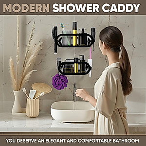 D&E Living Co. Modern Shower Shelf Adhesive Bathroom Shower Organizer Stainless Steel Shower Caddy Adhesive, Elegant Rust-Proof Shower Rack, No Drilling Shower Storage, Shower Wall Organizer- Black