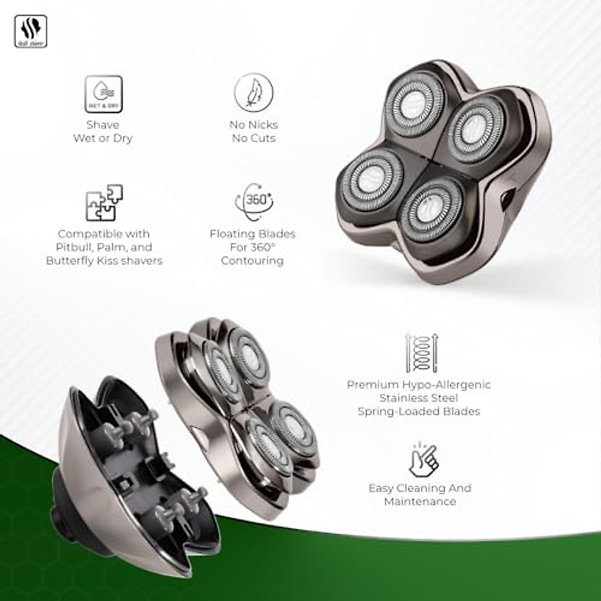 Forte PRO 4 Head Replacement Blade for Pitbull, Butterfly kiss pro & Palm Shavers - Best Electric shaver & Head Shaver blade, Smooth Shave with Less Irritation