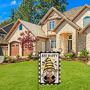 Covido Bee Happy Gnome Spring Decorative Garden Flag, Buffalo Plaid Check Summer Yard Outside Decorations, Farmhouse Outdoor Small Home Decor Double Sided 12 x 18