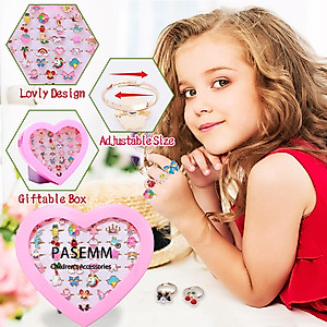 PASEMM 36pcs Little Girl Jewel Rings, Adjustable Unicorn Rings Toys, No Duplication Kids Play Ring in Box,Dress Up for 4-12 Year Old Girls, Birthday Christmas Valentine's Day Holiday Gifts